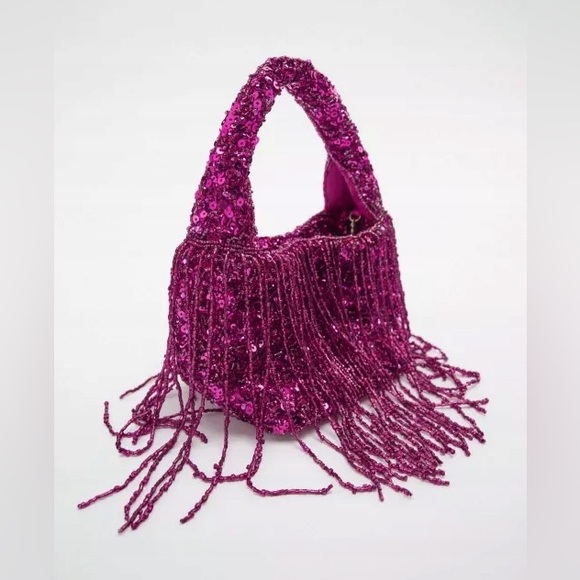 Zara | Bags | Zara Beaded With Sequin Fringe Bag Pink Nwt Host Pick ...